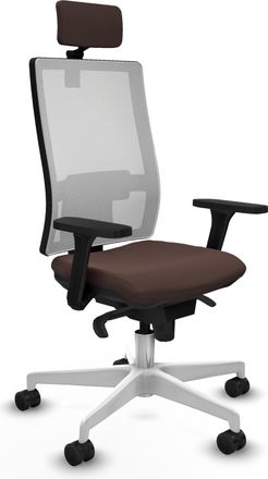 Piqueras y Crespo Ergonomischer Stuhl mit 3D-Armlehnen, h&ouml;henverstellbarer Lendenwirbelst&uuml;tze und h&ouml;henverstellbarem Kopfteil, 5-fach verstellbar, Wei&szlig; / Dunkelbraun