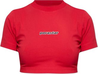 VETEMENTS Femme, Tops, Rouge, Taille: 40 FR T-shirt court avec imprim&eacute;