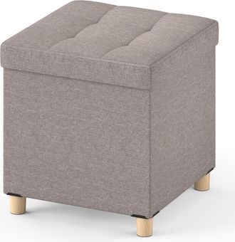Giantex Sitzhocker mit Stauraum, Faltbare Sitzbank aus Leinenstoff, 45 x 45 x 45 cm Fu&szlig;hocker f&uuml;r Wohnzimmer & Schlafzimmer, belastbar bis 150kg (Grau)