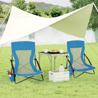 Woltu Campingstuhl faltbar 2er Set, klappbar Strandstuhl, gepolsterte Armlehnen mit Getr&auml;nkehalter Tragetasche, Mesh-R&uuml;ckenlehne, Blau - Woltu