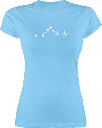 Shirtracer Shirt Damen - Symbol und Zeichen Outfit - Herzschlag Berge - L - Hellblau - wandershirt Berg Tshirt wandershirts Wander Shirts bergmotiv t Hiking Funs