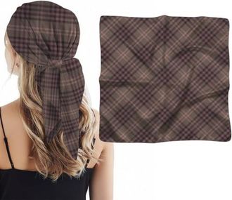 Generic Bandana marron &agrave; carreaux en soie pour dormir - Accessoire de cowboy, Motif carreaux Marron, 35 &times; 35 inch