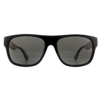 Gucci Rectangle Mens Black mit gr&uuml;nen und roten Streifen Grey Polarized Sonnenbrille