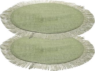 Cabilock 2 St&uuml;ck Teiliges Rundes Platzset aus Nat&uuml;rlichem Jutegewebe mit Fransen Hitzebest&auml;ndig und rutschfest L&auml;ndlicher Stil Tischmatte f&uuml;r Esszimmer Dekorat
