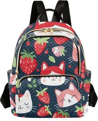 Mnsruu Mini sac à dos pour femme, motif chat mignon, fraise, petit sac à dos tendance pour femme, sac à dos décontracté, Multi253, S