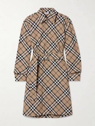 Burberry Mini-hemdblusenkleid Aus Webstoff Mit Karomuster Und G&uuml;rtel - Neutral