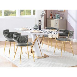 Woltu Esszimmerstuhl 2er Set, Küchenstuhl mit gewebter Rückenlehne und Armlehnen, Samt Polsterstuhl, Armlehnstuhl mit Metallbeinen, für Küche Wohnzimmer