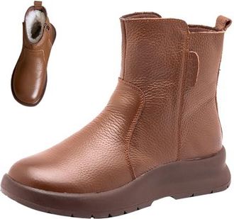 Generic Bottes dhiver chaudes en cuir avec doublure en polaire pour femme avec fermeture &eacute;clair, bottines plates imperm&eacute;ables, d&eacute;contract&eacute;es, antid&eacute;rapantes, 