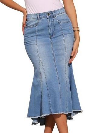 Allegra K Jupe en Jean Délavée Femme Queue de Poisson Taille Haute Décontractée Jupe Mi-Longue en Denim Vintage Bleu Clair XS