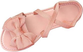 Generic Sandales plates pour femme avec noeud - Chaussures d&eacute;t&eacute; d&eacute;contract&eacute;es &agrave; bout ouvert - Couleur unie - Respirantes - L&eacute;g&egrave;res - Polyvalentes - &Eacute;l&eacute;gantes 