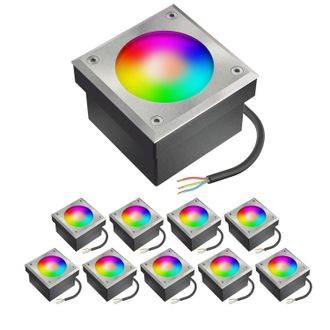 LEDs Com 10x LED Pflasterstein NEOLUM f&uuml;r au&szlig;en, IP67, eckig, 10 x10cm, inkl. GX53 RGB Leuchtmittel, 670lm, Smart Home
