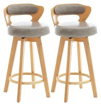 Generic Barhocker mit hoher Sitzh&ouml;he, Massivholzgestell, 2er-Set, minimalistisches Design, drehbare Barhocker mit ge&ouml;lter Sitzfl&auml;che und Wachsbezug, grau, 75 
