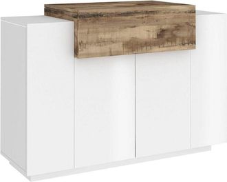 Dmora Modernes Schuhregal, Made in Italy, mit 2 T&uuml;ren und 1 Klappt&uuml;r, Eingangsschuhregal, Mehrzweckm&ouml;bel, 120x45h86 cm, Glanzwei&szlig; und Ahornfarbe - Dmora
