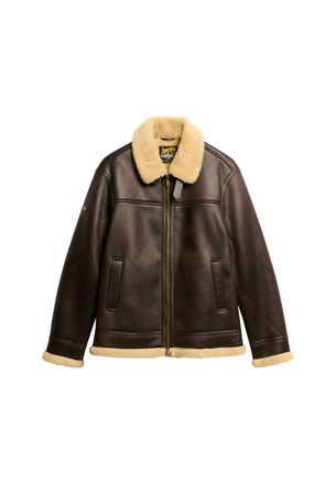 Superdry Herren Pilotenjacke aus Lammfellimitat Dunkelbraun XL