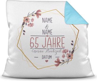 Tassendruck Kissen Hochzeitstag Eiserne Hochzeit - mit Name & Datum selbst gestalten - 65 Jahre Ehe, Geschenk Hochzeit, Jubiläum, Jahrestag - Hochzeit Farbkissen 