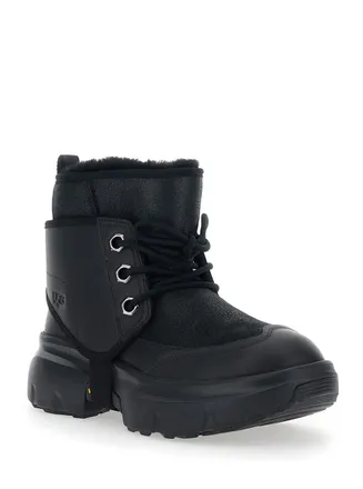 UGG Mens Black Leather Blend Ankle Boots With Platform Sole