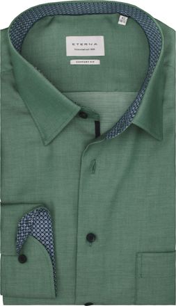 Eterna Herren Langarm Hemd Comfort FIT | Grün strukturiert | Patch | 100% Baumwolle | Kentkragen Gr. 45