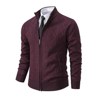 Generic Cardigan tricot&eacute; &agrave; fermeture &eacute;clair int&eacute;grale pour homme, manteau chandail &eacute;pais &agrave; col montant, veste en tricot doubl&eacute; en polaire, pull d&eacute;contract&eacute; en