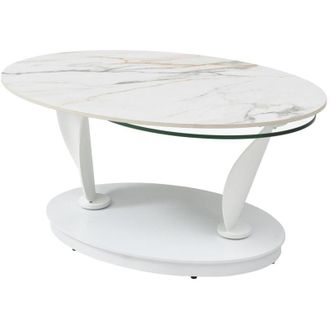Vente-Unique Vente-unique - Table basse avec plateaux pivotants en c&eacute;ramique, verre tremp&eacute; et m&eacute;tal - Effet marbre blanc - maneya de Maison C&eacute;phy