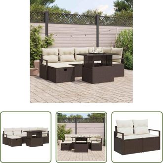 vidaXL Freisitz - Garten-Sofa-Set mit Kissen mit Speicher 7 pcs Braun Poly Rattan