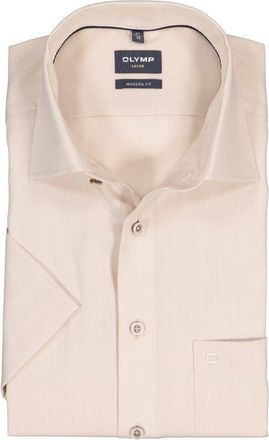 Olymp Herren Kurzarmhemd beige Baumwolle