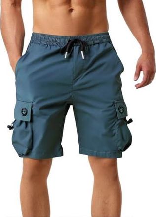 Generic Short cargo pour homme - Respirant et extensible - Taille &eacute;lastique - Avec plusieurs poches - V&ecirc;tement de travail d&eacute;t&eacute; - Cordon de serrage - Couleur u