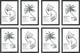 Licht-Erlebnisse Bilderrahmen DIN A3 8er Set Schwarz 45 x 32,5 cm Holz Kunststoff bruchsicher Fotorahmen Hochformat und Querformat