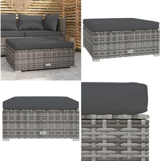 vidaXL Vidaxl - Garten-Fußhocker mit Kissen Grau 70x70x30 cm Poly Rattan - Gartenfusshocker - Outdoor-Sitzgelegenheit - Gartenottoman - Lounge Möbel