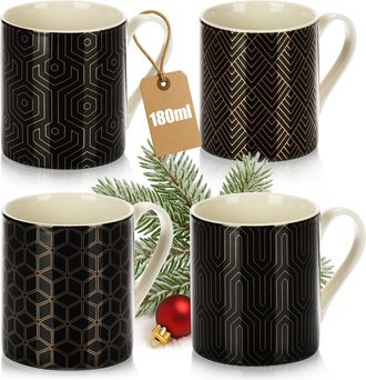 Com-Four 4x Kaffeetassen 180 ml aus Keramik im modernen Art-Deco Style - Kaffeepott, f&uuml;r Tee und Gl&uuml;hwein - Espresso, Americano Kaffeebecher - kleine Vintage K