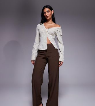 the frolic Exklusive, elegante Hose in Schokobraun mit mittelhohem Bund, geradem Schnitt, Tasche vorne und Nahtdetail-Brown