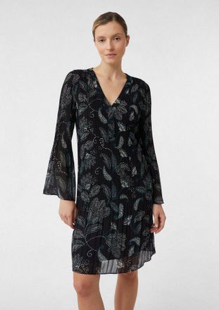 Comma Midikleid Kleid Blusenkleid in Plissee-Optik