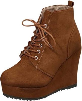 Generic Bottines pour femme &agrave; talon compens&eacute; - &Eacute;l&eacute;gantes et d&eacute;contract&eacute;es - Confortables - &Agrave; lacets - Pour la marche en plein air, marron, 38.5 EU