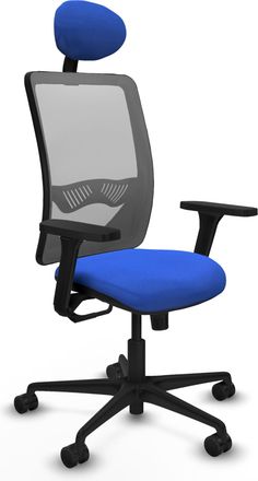 Piqueras y Crespo B&uuml;rostuhl, ideal zum Arbeiten mit 3D-Armlehnen, h&ouml;henverstellbarer Lendenwirbelst&uuml;tze und festem Kopfteil, ausgestattet mit 3 Positionen, Grau/Blau