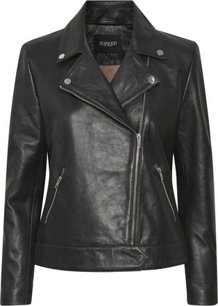 Soaked In Luxury Femme, Vestes, Noir, Taille: 42 FR Veste en cuir noir avec fermeture éclair asymétrique