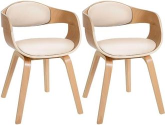 Clp Lot de 2 chaises Kingston ergonomiques, Dossier rembourr&eacute;, Simili Cuir & Bois, Charge Max. 150 kg, Couleur:Nature/cr&egrave;me
