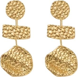 Dansk Copenhagen Femme, Accessoires, Jaune, Taille: ONE Size Marin Waterproof 18K Gold Plated Statement Earrings - Hammered Stainless Steel