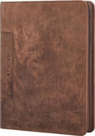 STILORD Don Dokumentenmappe A4 Leder Braun Konferenzmappe mit Ringbuch Vintage Echtleder Mappe Tablet Tasche 11 Zoll Ledermappe Gro&szlig; Aktenmappe Breit f&uuml;r Arbe