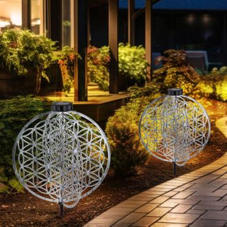 Globo Lighting Solarlampe orientalische Dekoleuchte Gartenlampe Lebensblume Solar Solarleuchte f&uuml;r Au&szlig;en, Metall, Erdspie&szlig;, 1x LED, LxBxH 40x40x51 cm, 2er Set