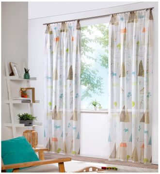 Heimtexland Vorhang Kindergardine Skandi Leinen Optik Natur Bunt Deko Gardine Kinderzimmer Transparent Typ755 Bandschal HxB 225x135 cm