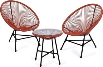 IDMarket Idmarket - Salon de jardin izmir table et 2 fauteuils oeuf cordage terracotta