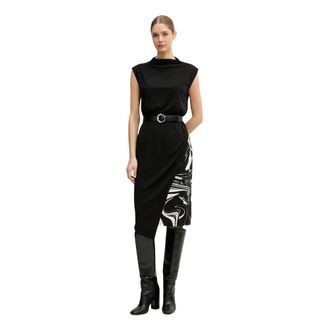 DKNY Dkny - Robe mi-longue &agrave; col chemin&eacute;e - Femme - Robes - Noir - Taille: 34 FR