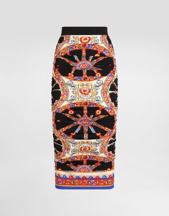 Dolce & Gabbana Midi-rock Aus Charmeuse Mit Carretto-print - Frau R&ouml;cke Mehrfarbig 48
