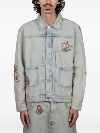 Dr&ocirc;le de Monsieur Brod&eacute;e Fleurs Dusty Denim Jacket