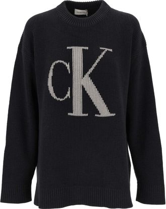Calvin Klein Jeans Damen CK Intarsia High Neck Sweater J20J224799 Pullover Sweater, Schwarz (Ck Black), 3XL, Schwarz (Ck Black), 3XL Gro&szlig;e Gr&ouml;&szlig;en