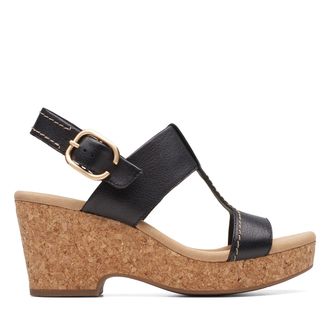 Clarks Damen Giselle Style Wedge Sandalen, Schwarz Leder, 7.5 Wide