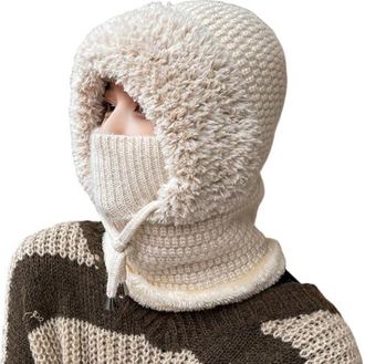 Generic Bonnet coupe-vent dext&eacute;rieur pour femme, bonnet 3 en 1 avec &eacute;charpe et masque, cagoule dhiver, cache-cou tricot&eacute; chaud &agrave; capuche, cagoule dhiver pour 