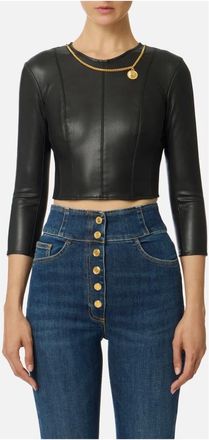 Elisabetta Franchi Femme, Blouses et Chemises, Noir, Taille: 44 FR Top avec Collier et Breloque