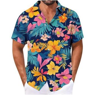 Generic Chemise hawa&iuml;enne d&eacute;contract&eacute;e et confortable pour homme - Col rabattu - L&eacute;g&egrave;re et respirante - Classique - Chemise de plage &agrave; manches courtes - Chemi