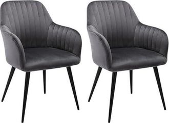 Vente-Unique Lot de 2 chaises avec accoudoirs en Velours et m&eacute;tal Noir - Gris - Eleana - Salle &agrave; Manger