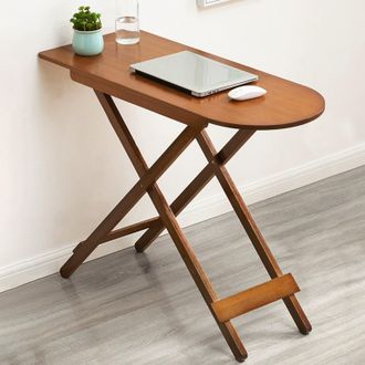 Generic Schmaler Beistelltisch, Klapptisch, Tv-Tablett Mit St&auml;Nder, Bambusmaterial, Halbrunde Tischplatte for Arbeiten Und Lernen